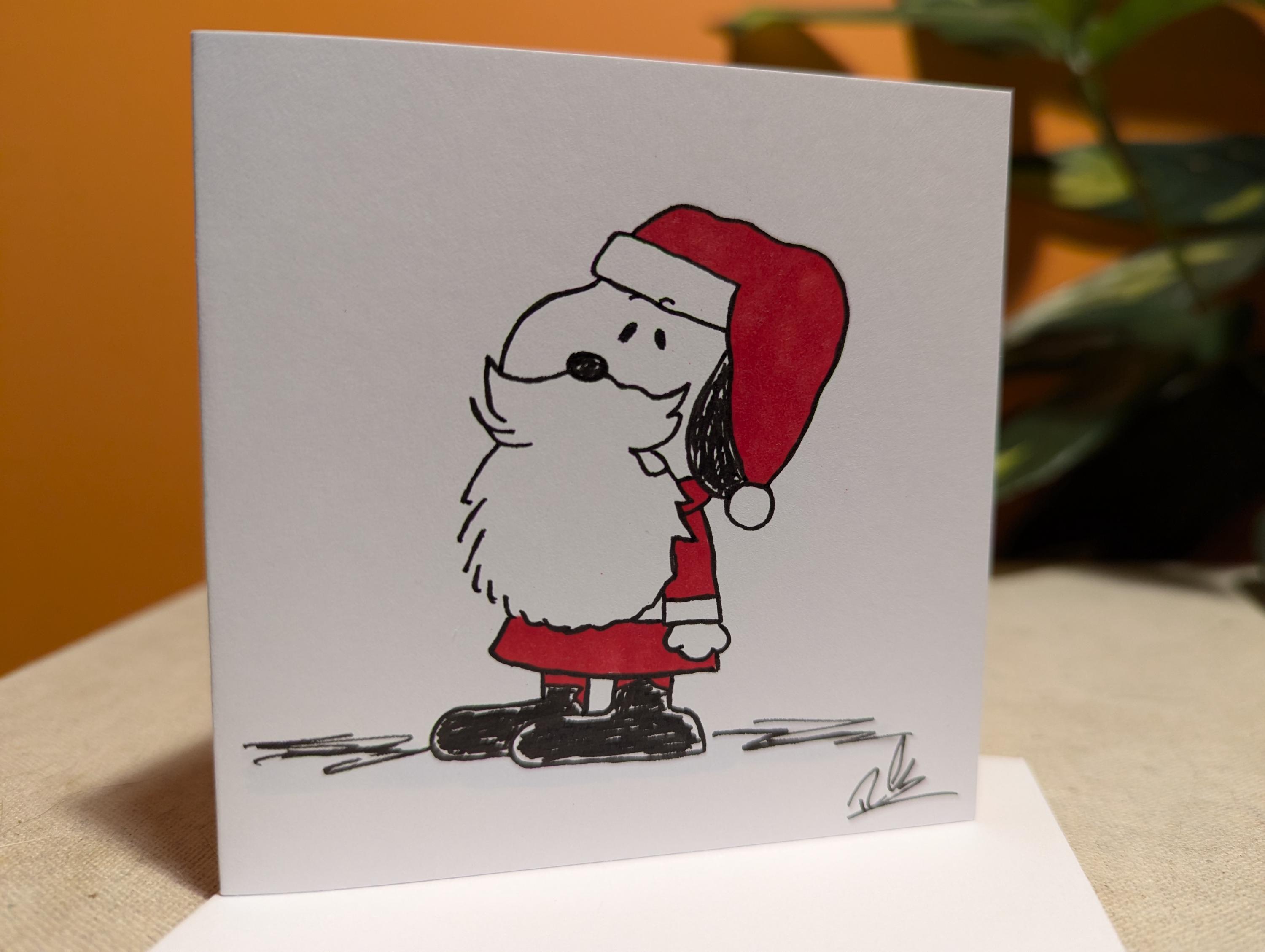 Hand Drawn Father Christmas Snoopy Inspired Santa Card - Xmas ...