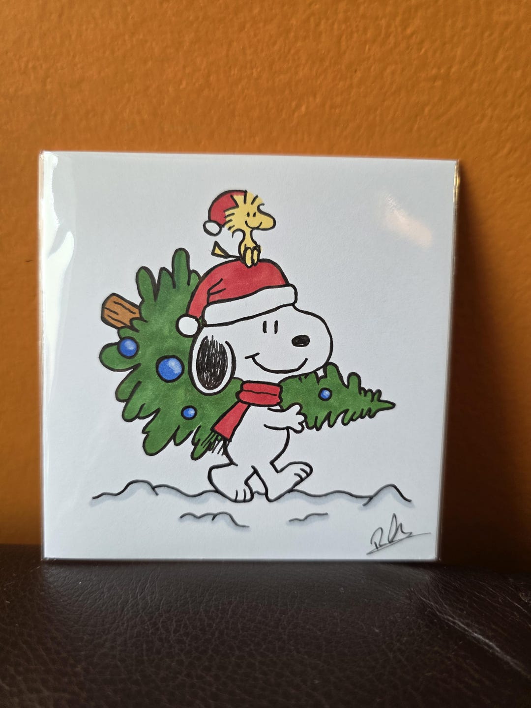 Christmas Tree Dog & Bird Card | Original Hand-drawn Festive Holiday ...