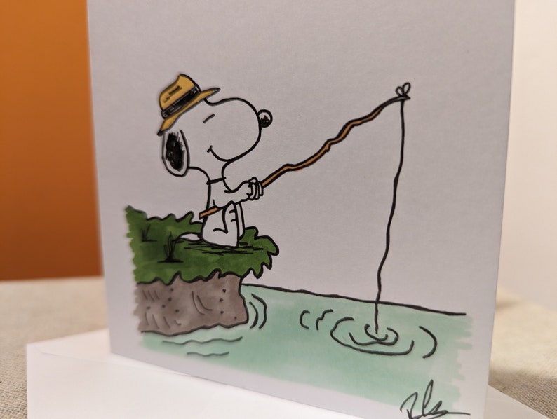 Hand Drawn Snoopy Fishing Card Birthday Father's Day Thank You - Etsy