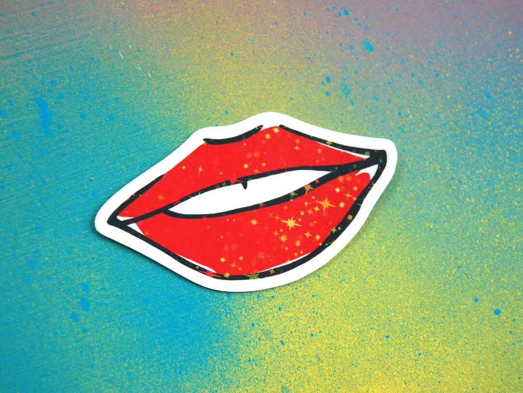 Red Lips Sparkly Sticker, Pop Art Style Sticker Smiling Red Lips ...