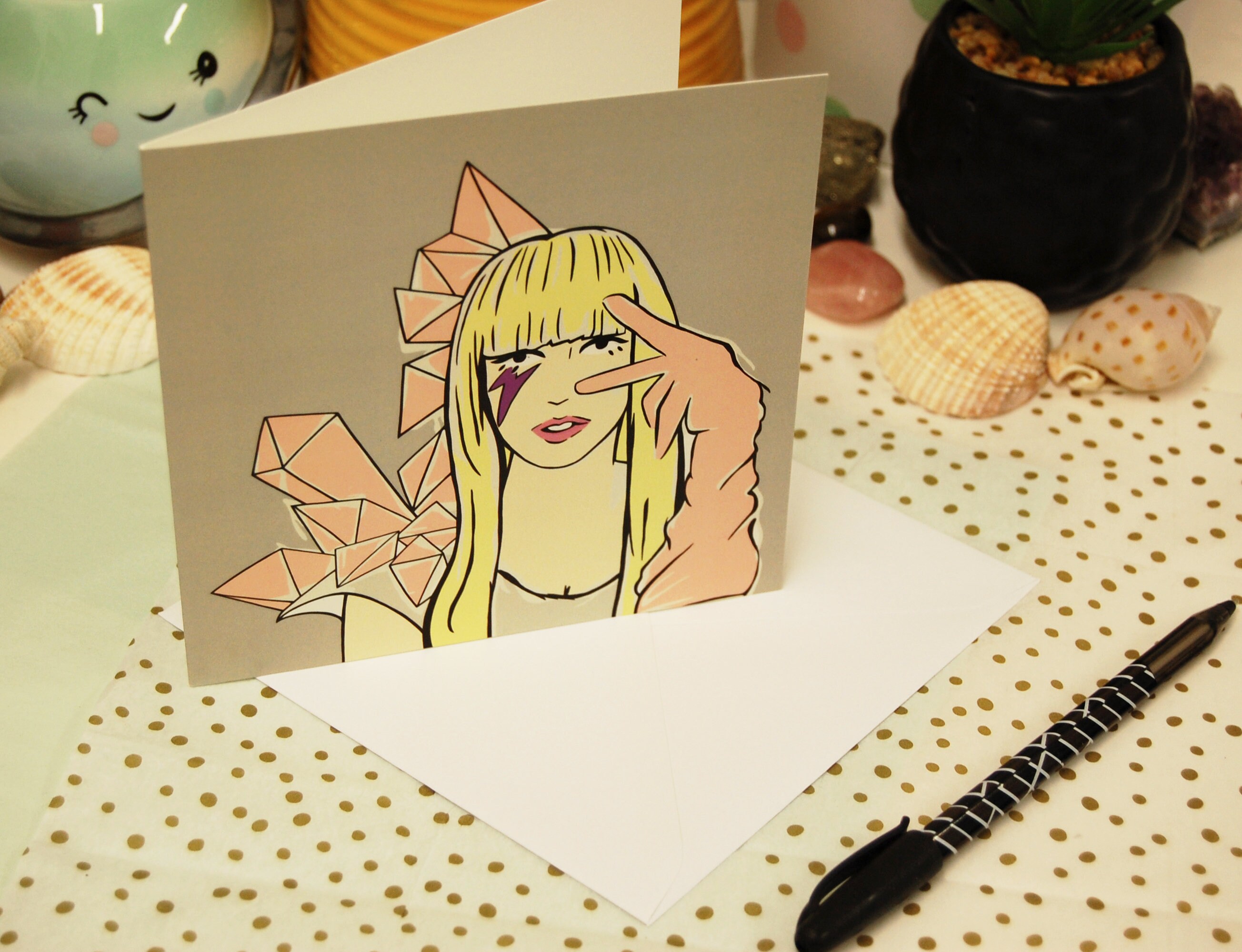 Lady Gaga Card Lady Gaga Greetings Card With Lightening Bolt | Etsy