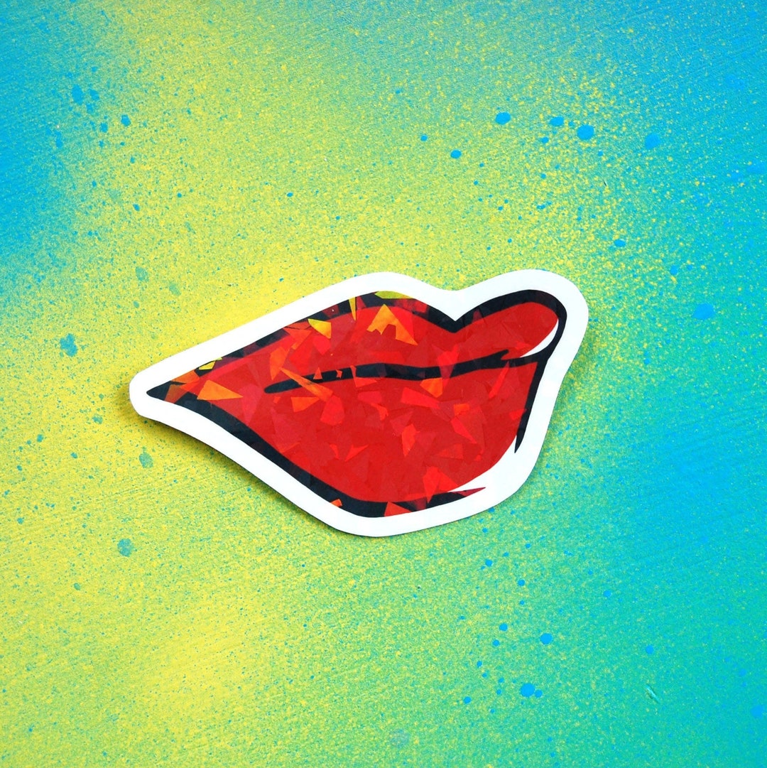 Red Lips Sticker, Holographic Sticker With Red Lips, Cheeky Lips ...