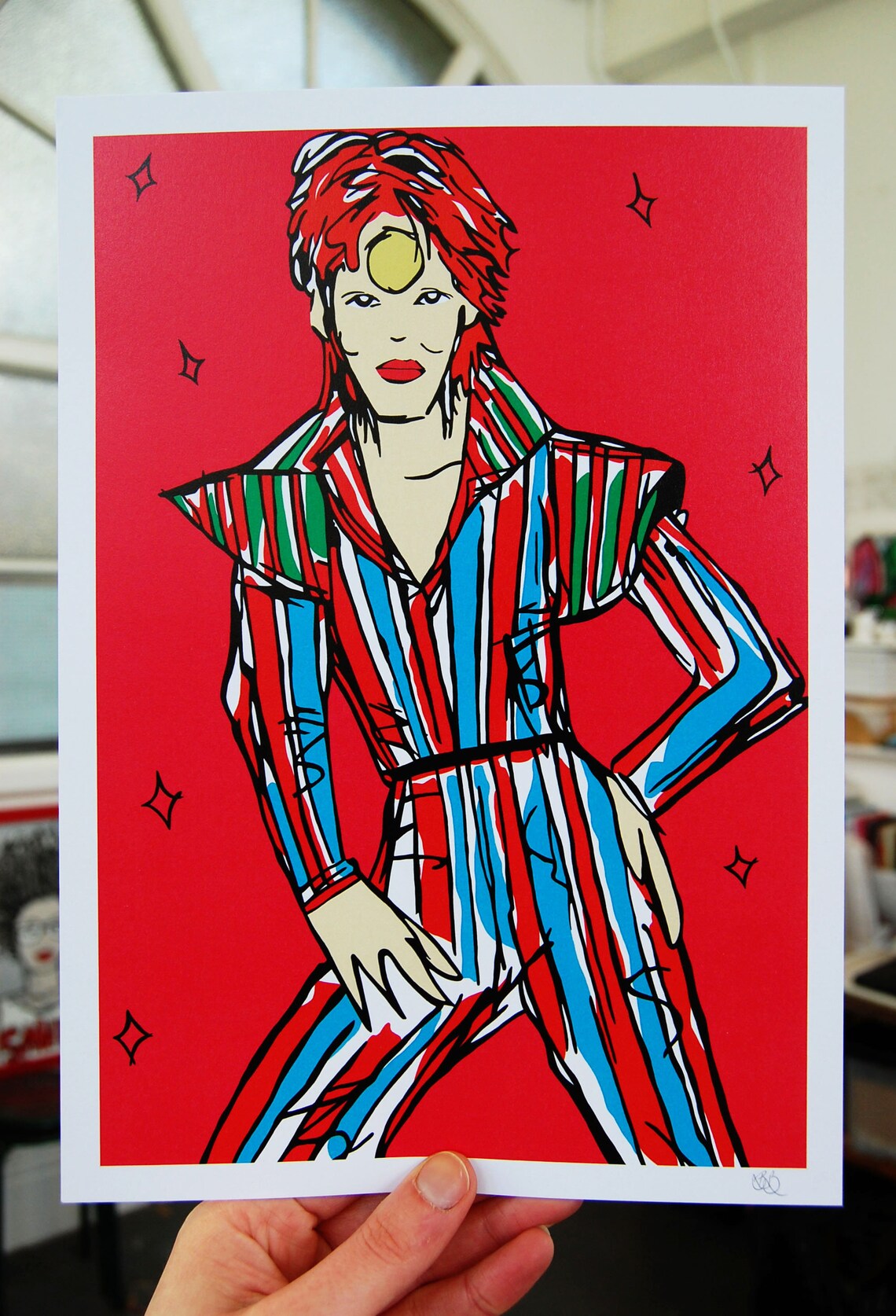 Ziggy Stardust Print, David Bowie Print in Stripy Jumpsuit, Cute ...
