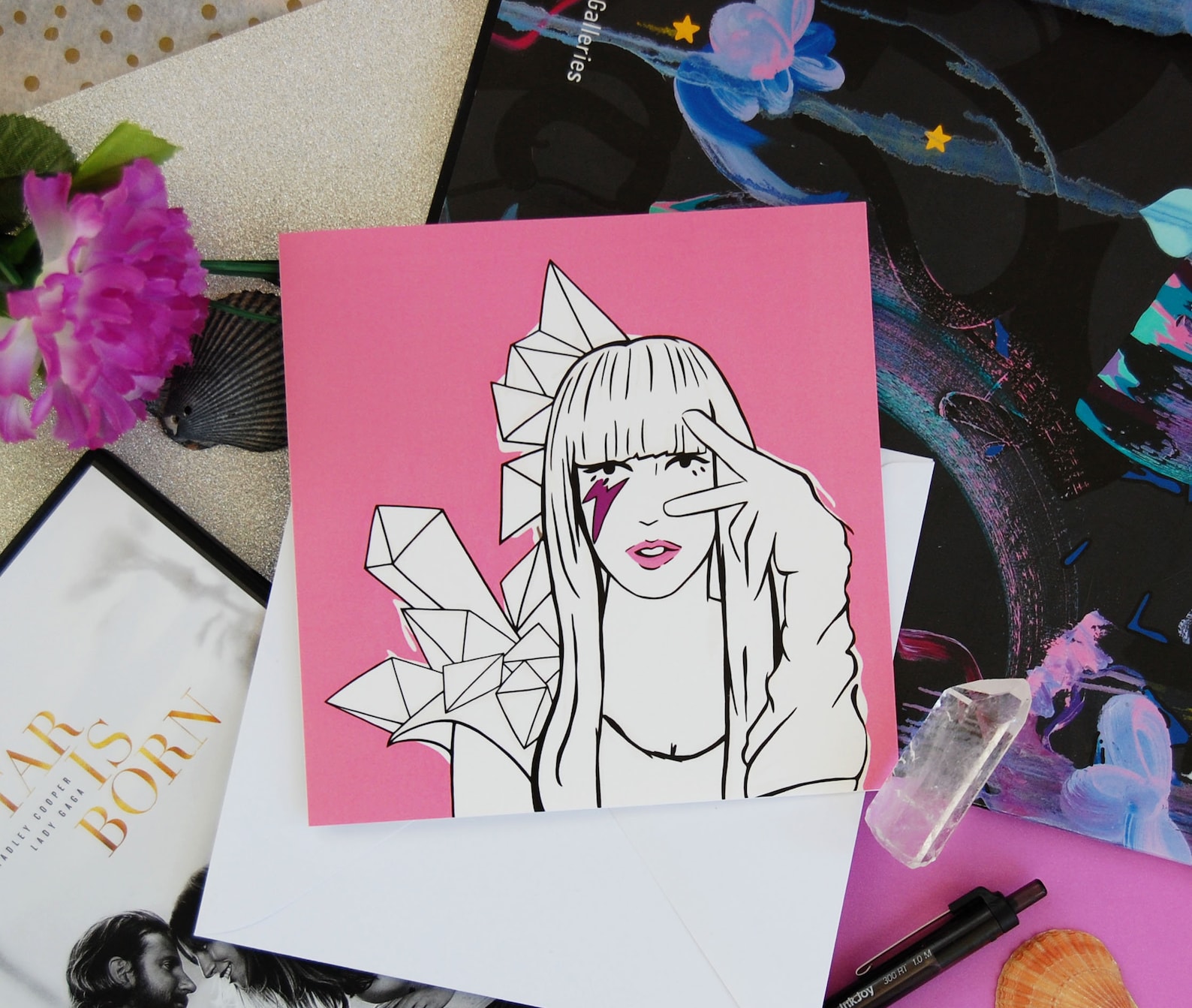 Lady Gaga Card, Pink Pop Icon Lady Gaga Card, Pop Star With Purple ...