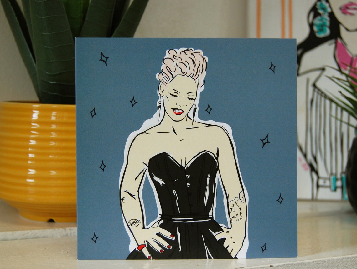 Pink Pop Singer Card Pink Alecia Moore Art Greetings Card | Etsy