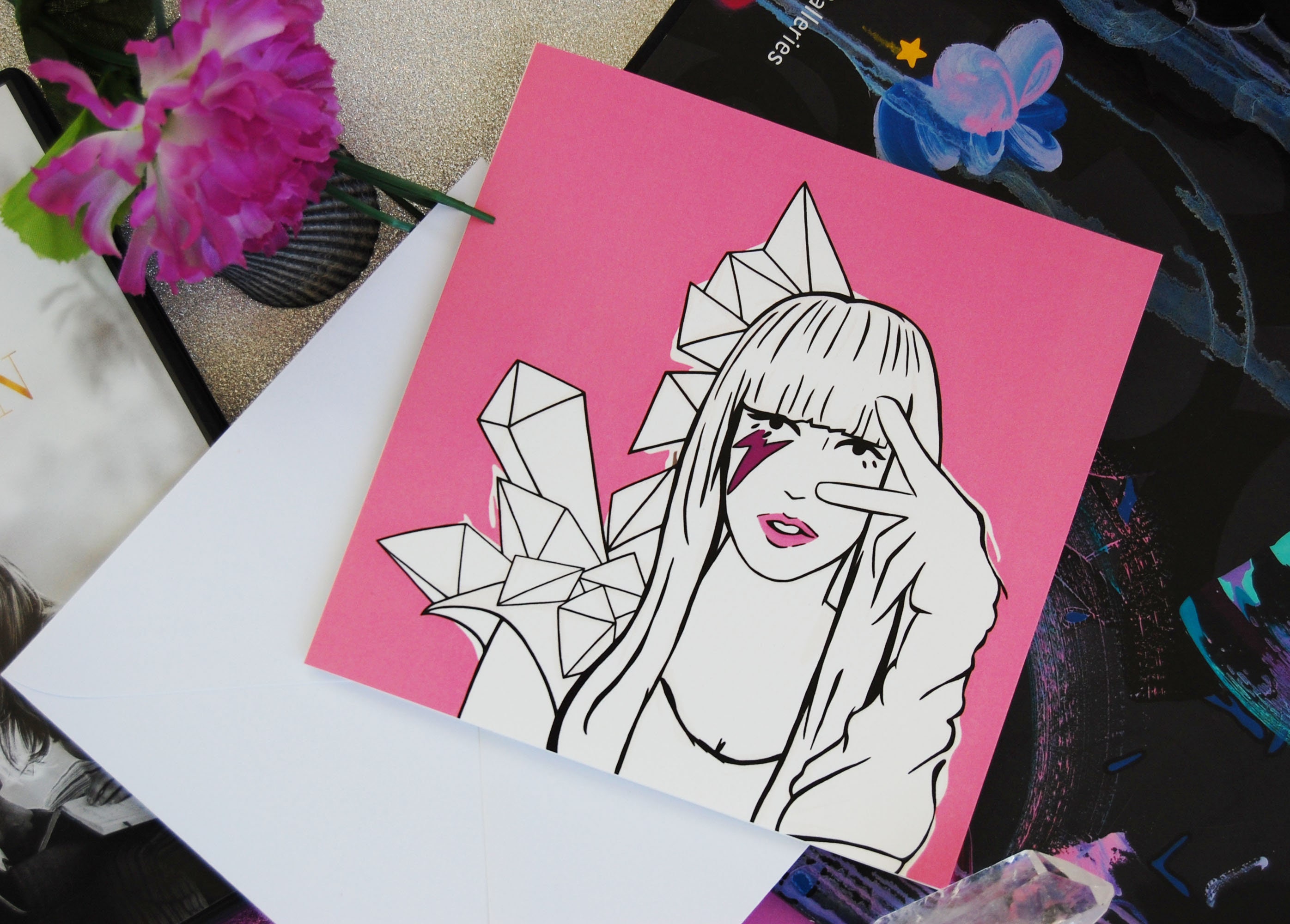 Lady Gaga Card, Pink Pop Icon Lady Gaga Card, Pop Star With Purple ...