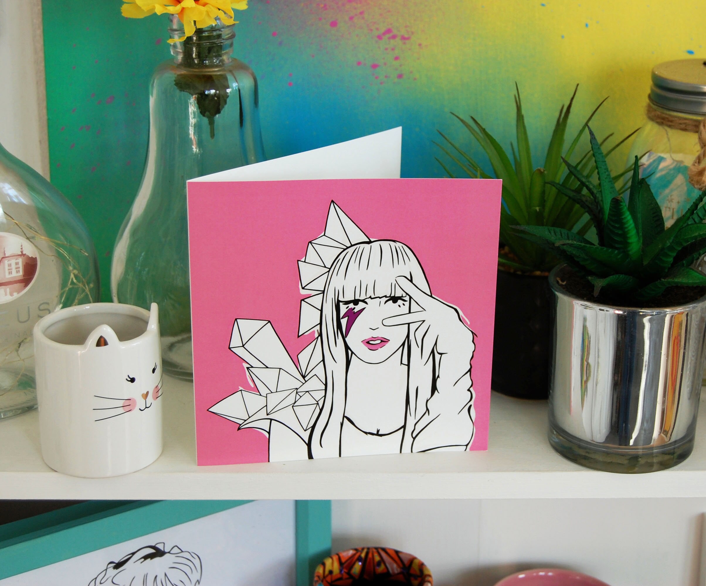 Lady Gaga Card, Pink Pop Icon Lady Gaga Card, Pop Star With Purple ...