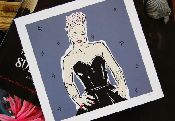 Pink Pop Singer Art Print Pop Music Icon With Pink Hair Red - Etsy