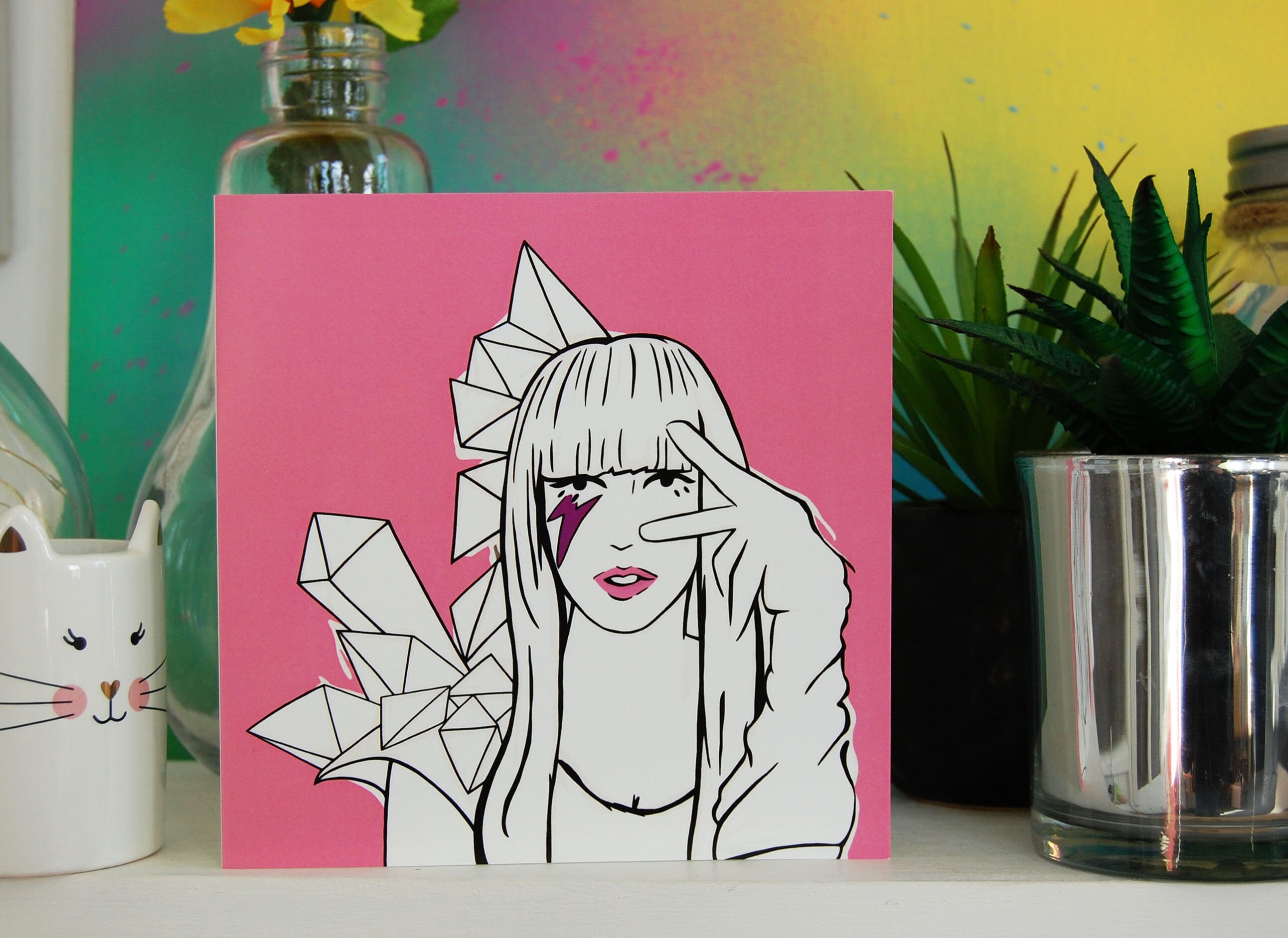 Lady Gaga Card, Pink Pop Icon Lady Gaga Card, Pop Star With Purple ...
