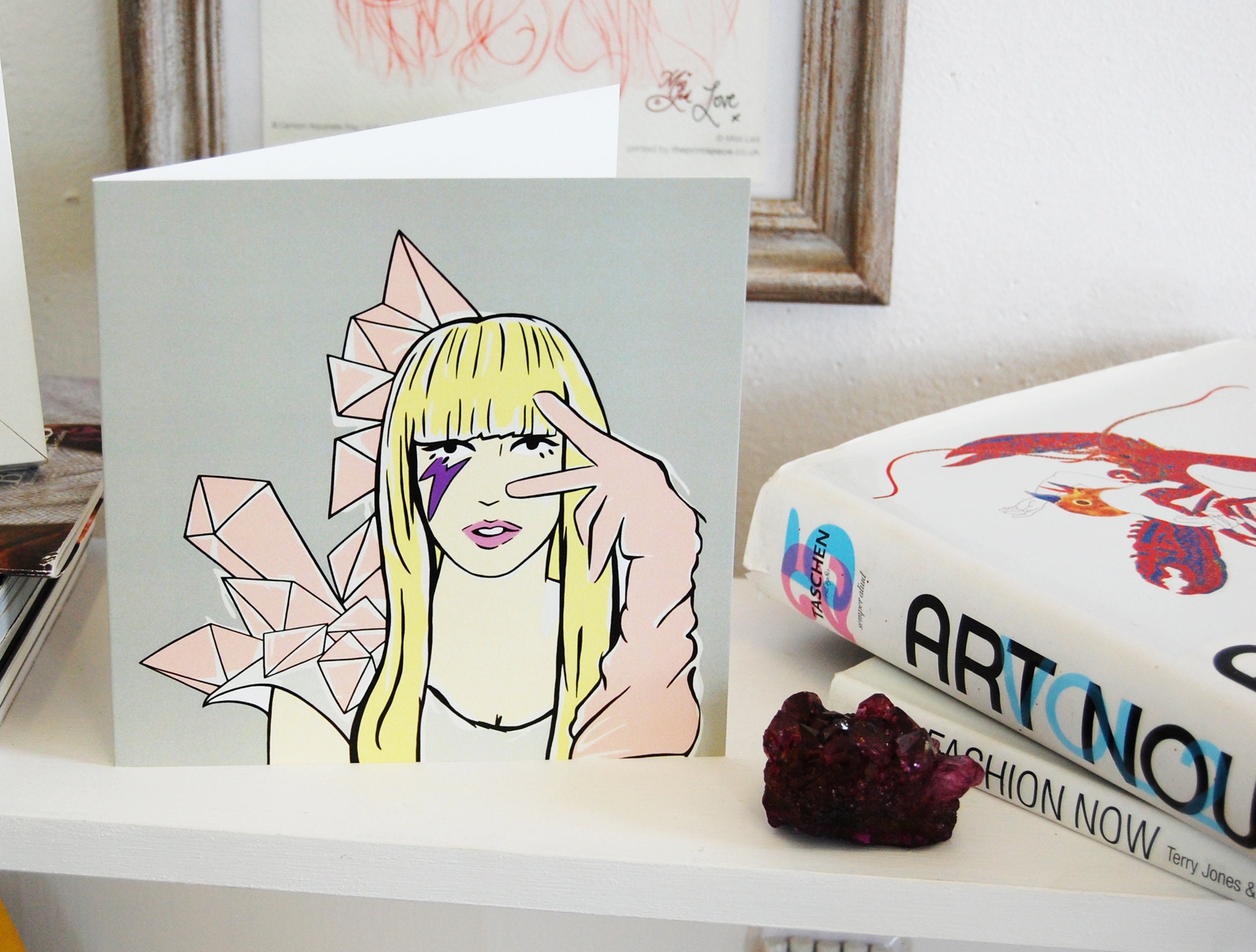 Lady Gaga Card, Lady Gaga Greetings Card With Lightening Bolt Pink Lips ...