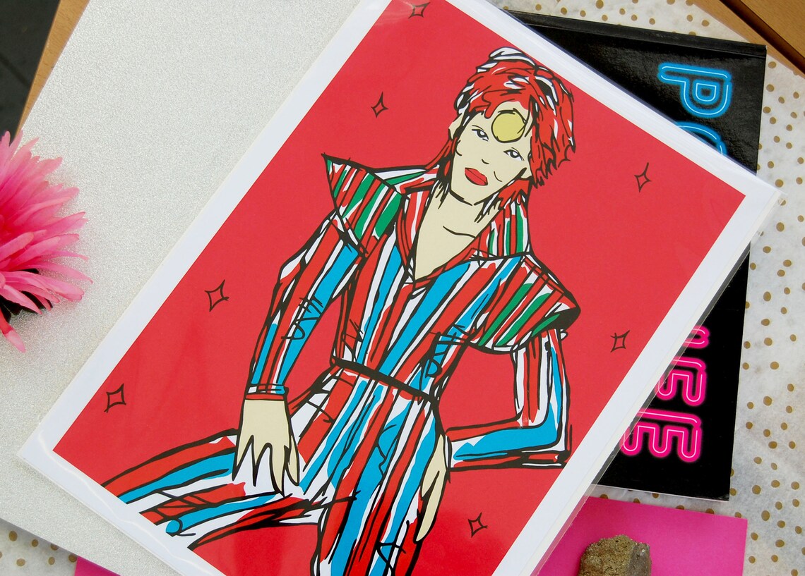 Ziggy Stardust Print, David Bowie Print in Stripy Jumpsuit, Cute ...