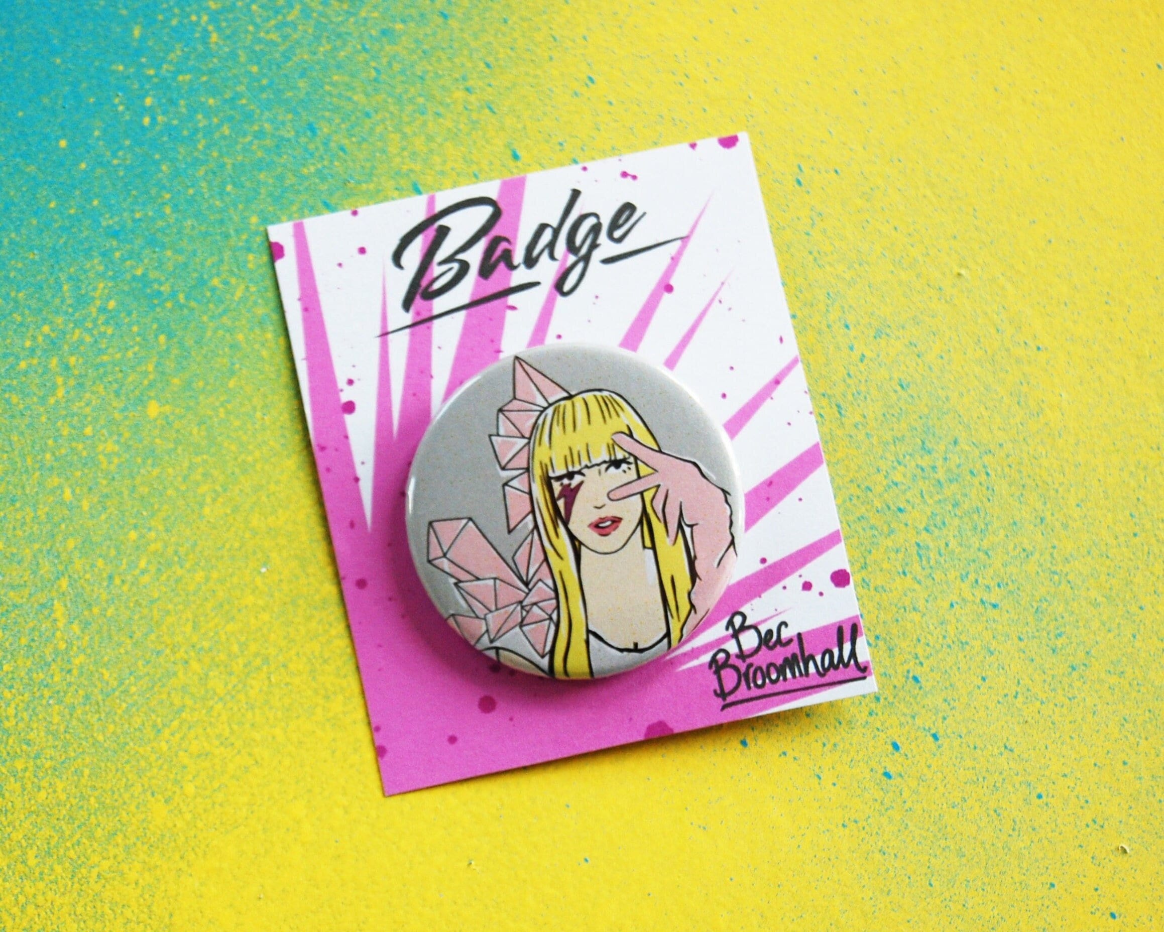 Lady Gaga Badge, Pop Star Gift, Pop Star Icon With Lightening Bolt ...