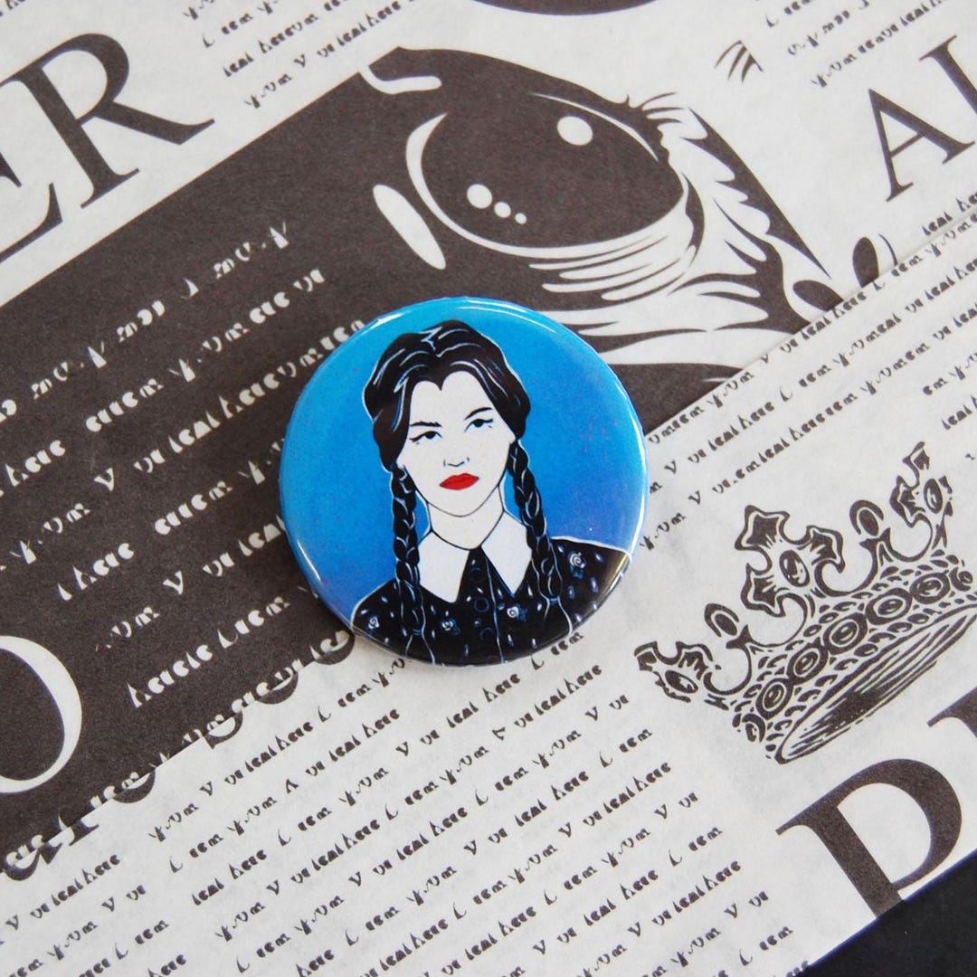 Wednesday Addams Badge, Goth Girl Illustration, Collectable Retro 90s ...