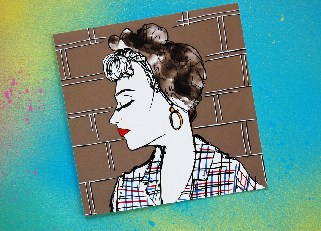 Rockabilly Girl Card, 1940s Vintage Style Girl With Check Shirt and ...
