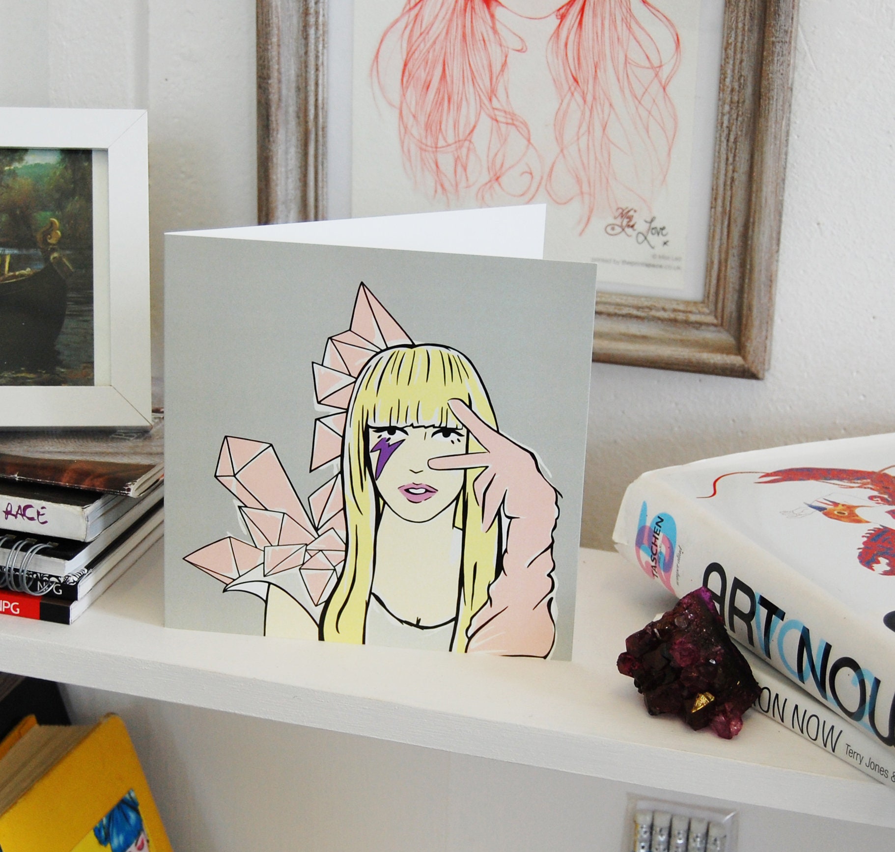 Lady Gaga Card, Lady Gaga Greetings Card With Lightening Bolt Pink Lips ...