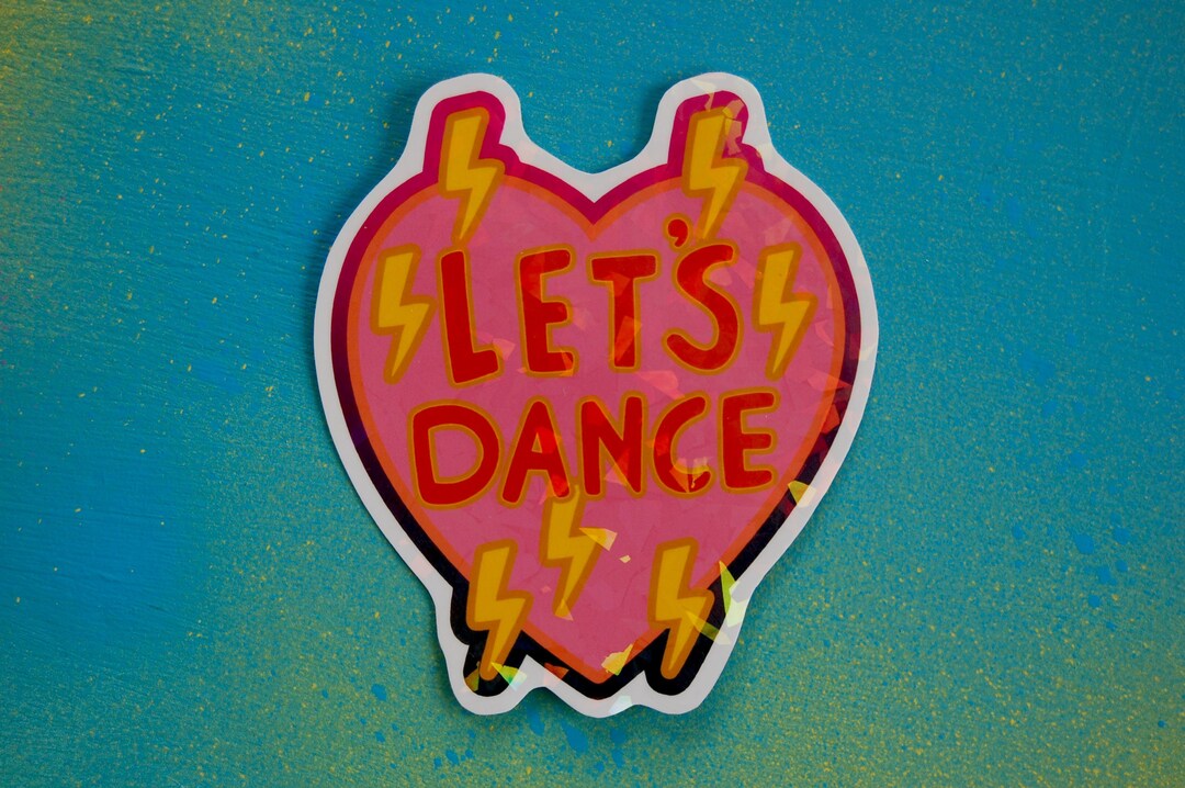 Let's Dance Sticker, Pink Heart Sticker Holographic With Lightening ...