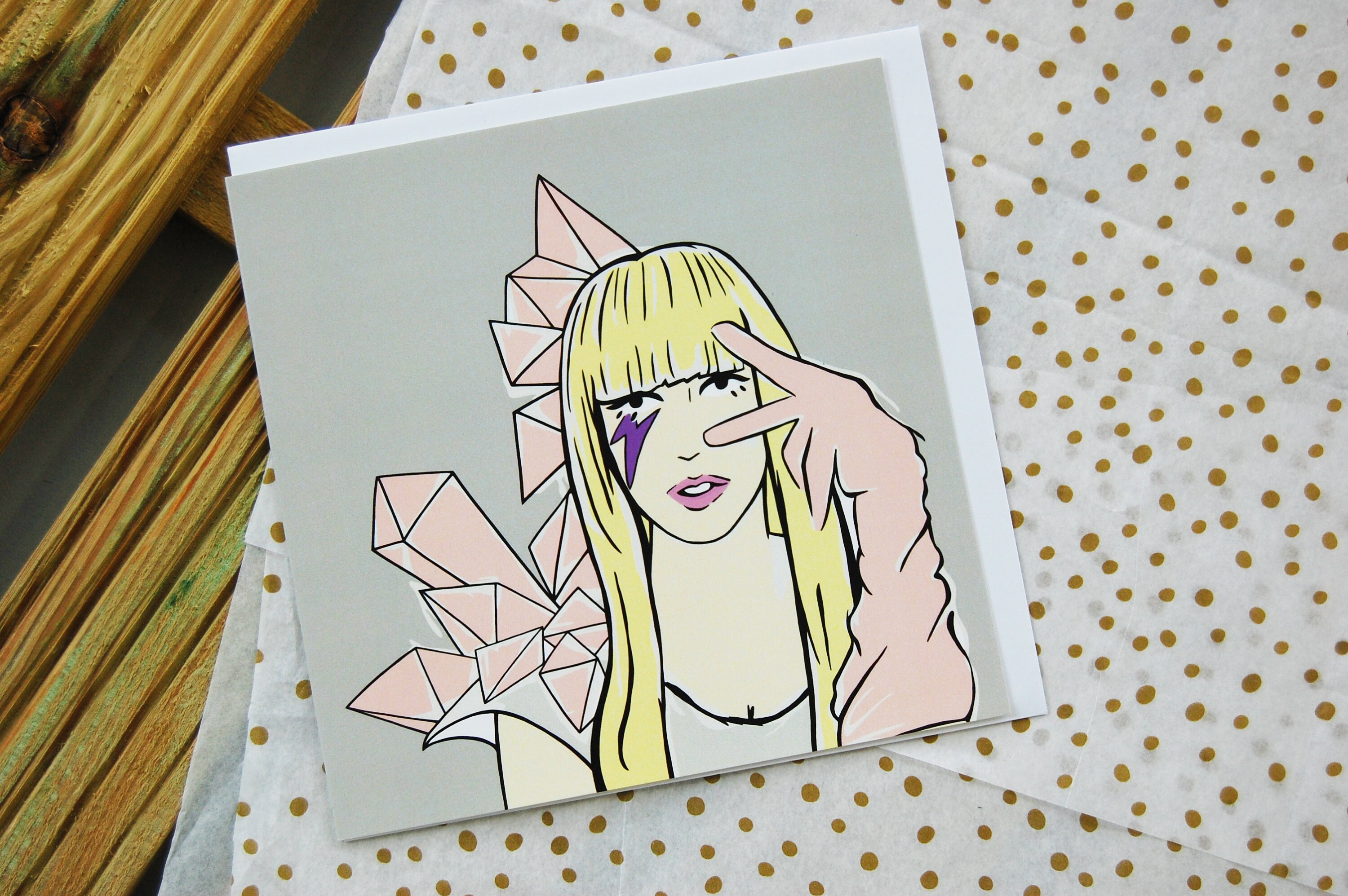 Lady Gaga Card, Lady Gaga Greetings Card With Lightening Bolt Pink Lips ...