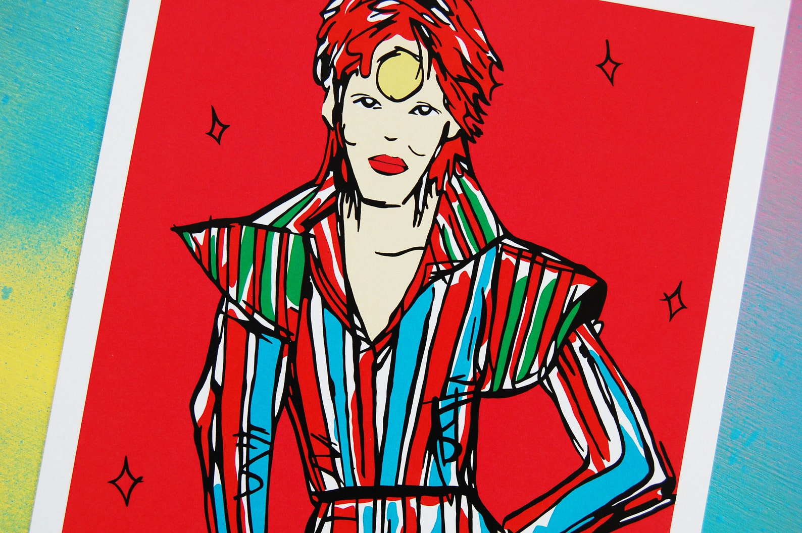 Ziggy Stardust Print, David Bowie Print in Stripy Jumpsuit, Cute ...