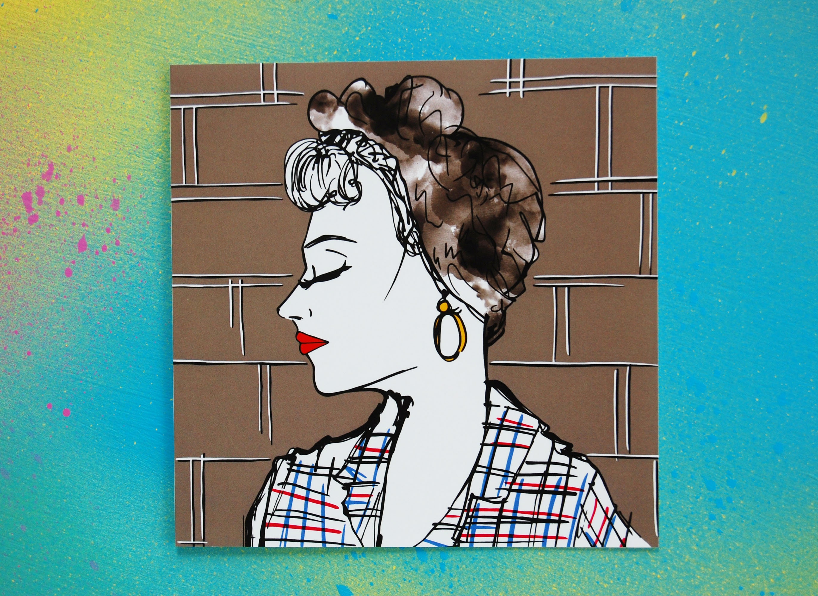 Rockabilly Girl Card, 1940s Vintage Style Girl With Check Shirt and ...