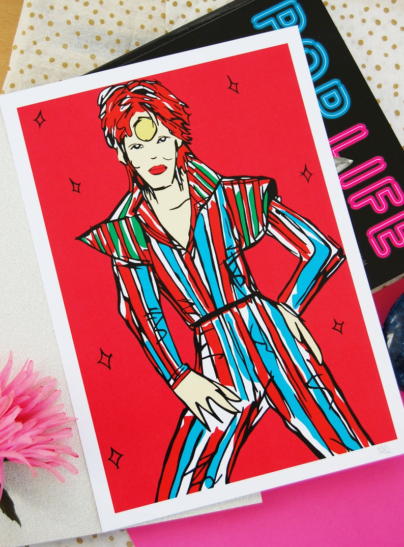 Ziggy Stardust Print, David Bowie Print in Stripy Jumpsuit, Cute ...
