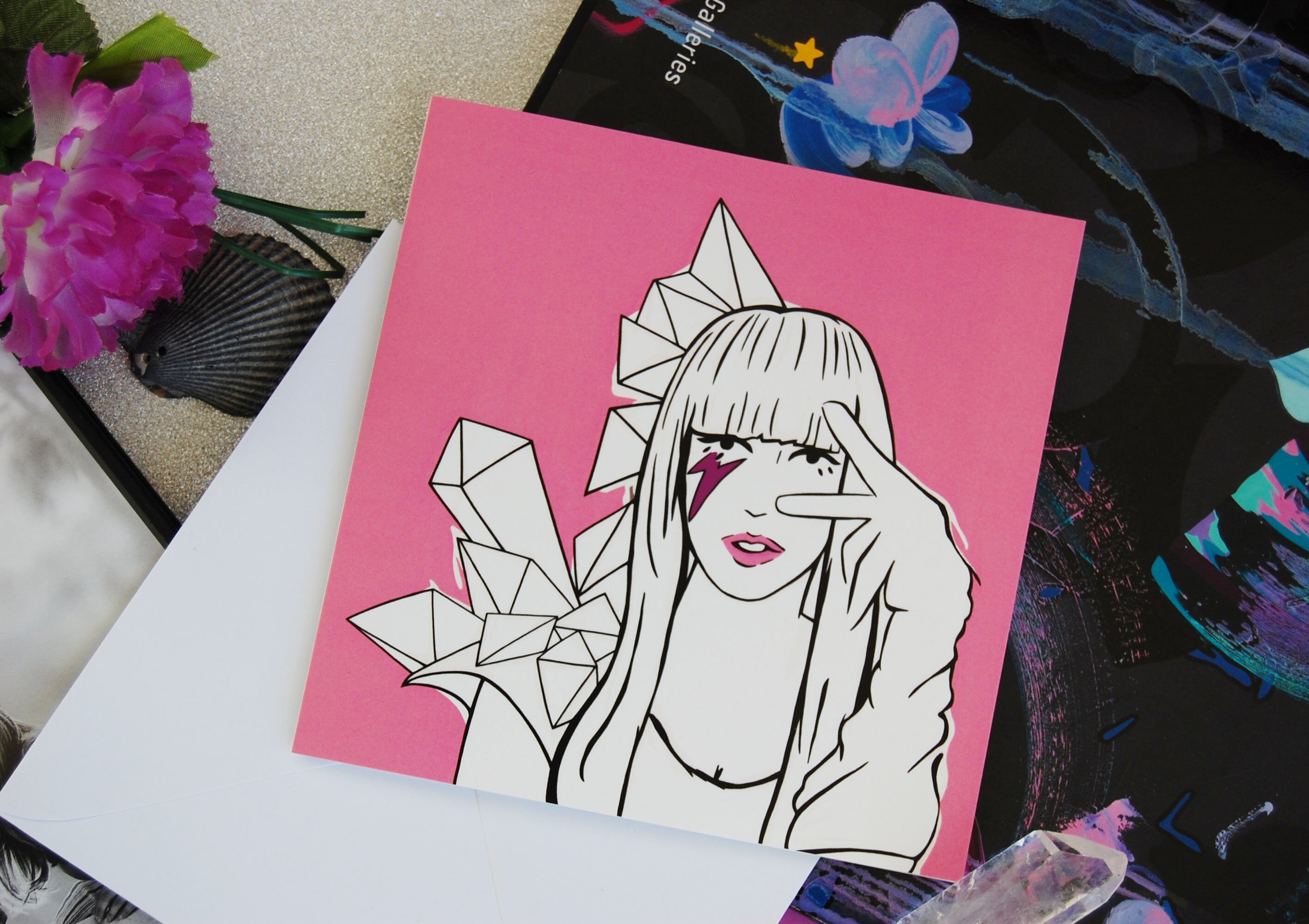 Lady Gaga Card, Pink Pop Icon Lady Gaga Card, Pop Star With Purple ...