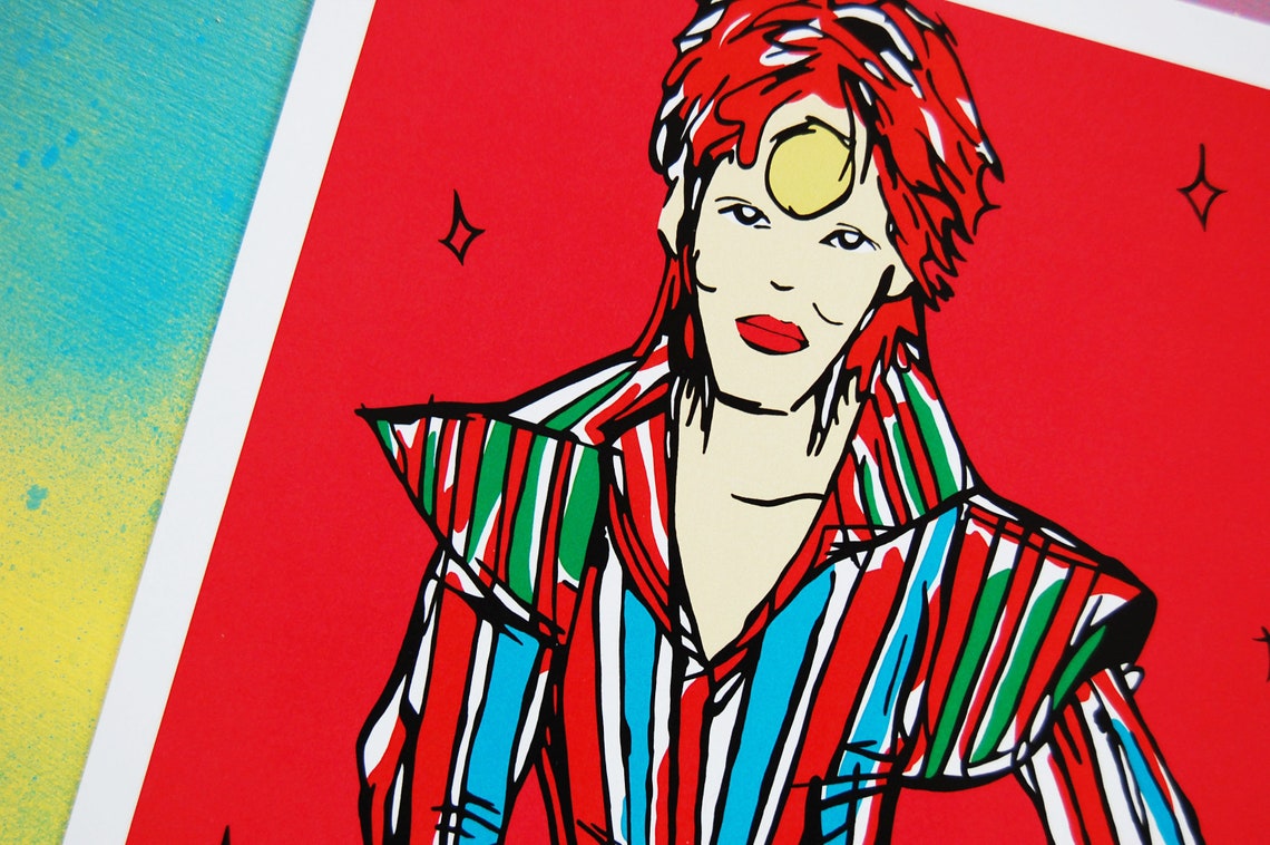 Ziggy Stardust Print, David Bowie Print in Stripy Jumpsuit, Cute ...
