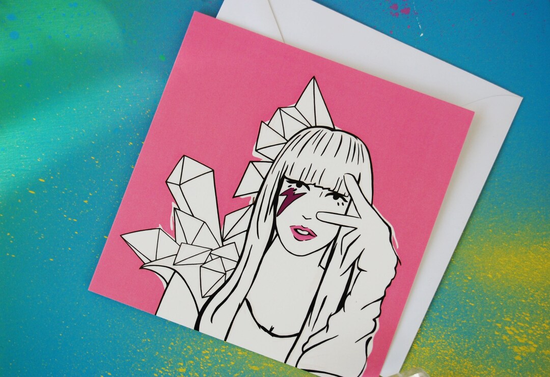 Lady Gaga Card, Pink Pop Icon Lady Gaga Card, Pop Star With Purple ...