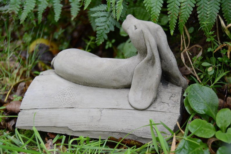 Alonso - the Relaxing Hare Rabbit Handmade Stone Garden Ornament - Etsy