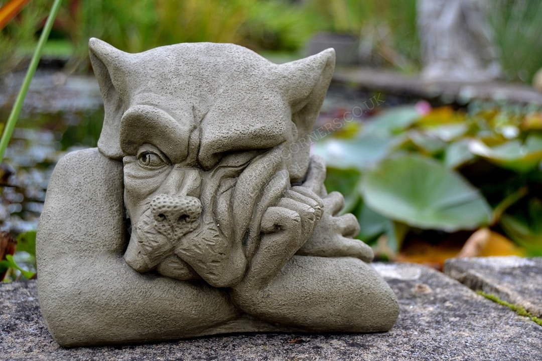 Bert - the Big Grumpy Head Gargoyle Handmade Stone Garden Ornament ...