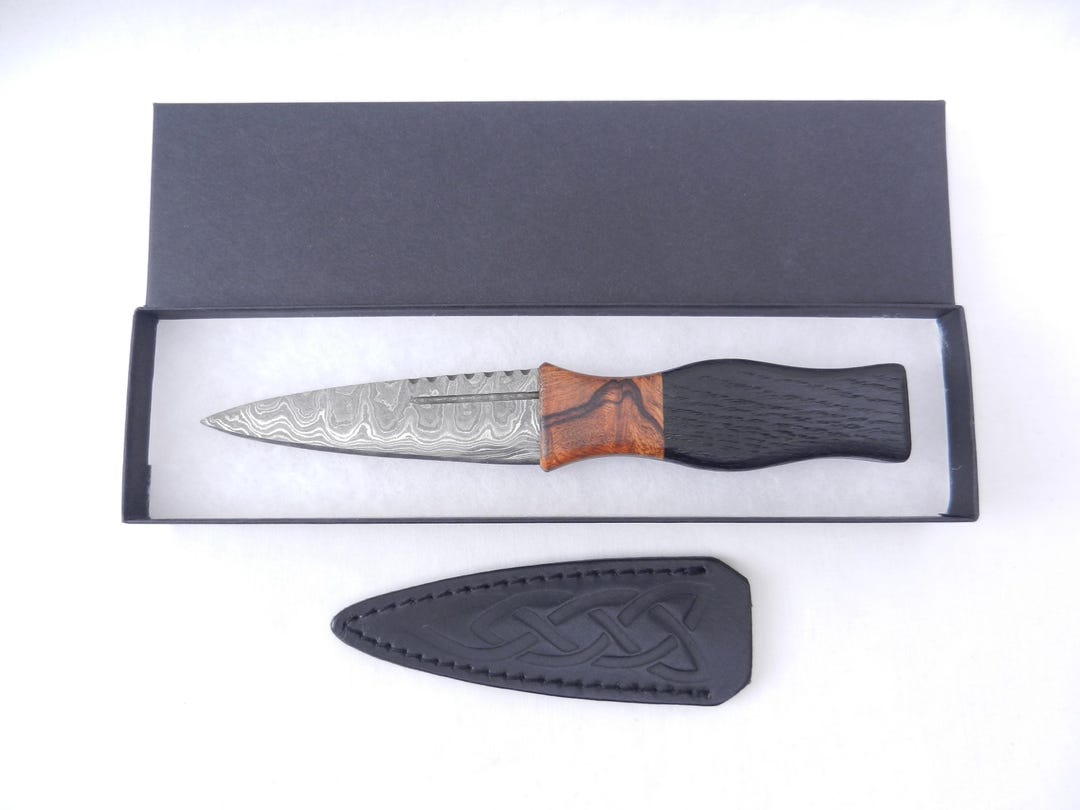 Bog Oak and Desert Ironwood Burr Damascus Steel Sgian Dubh- Sharpened ...