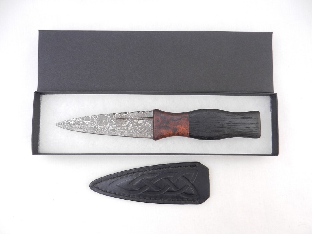 Bog Oak and Desert Ironwood Burr Damascus Steel Sgian Dubh- Sharpened ...