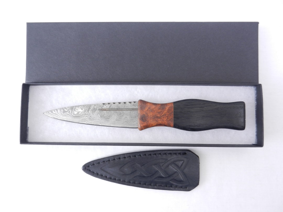 Bog Oak and Desert Ironwood Burr Damascus Steel Sgian Dubh Sharpened ...