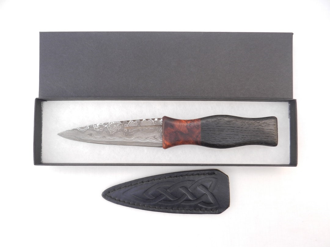 Bog Oak and Desert Ironwood Burr Damascus Steel Sgian Dubh Sharpened ...