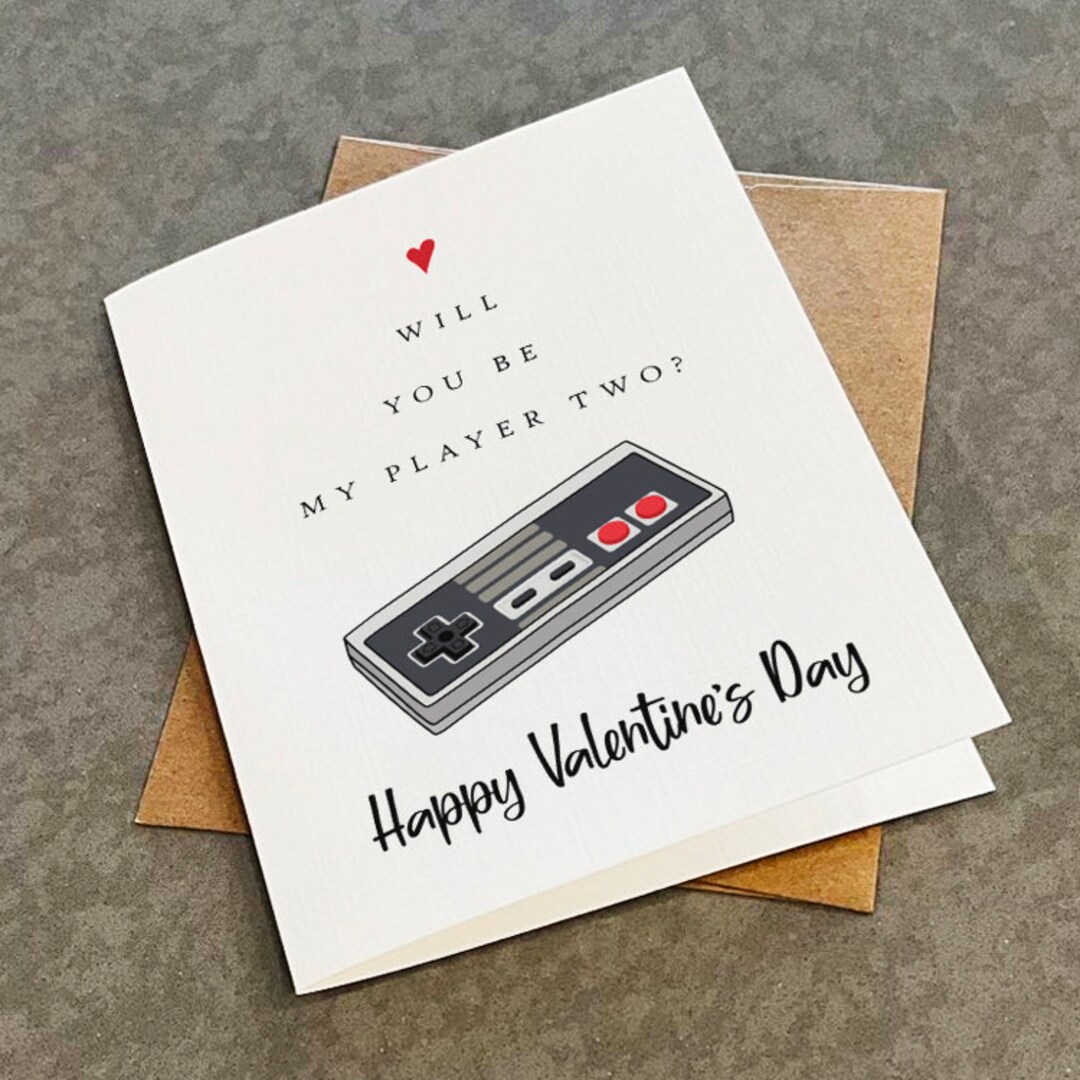 Gamer Valentine's Day Card Will You Be My Player 2 Cute Video Game V ...