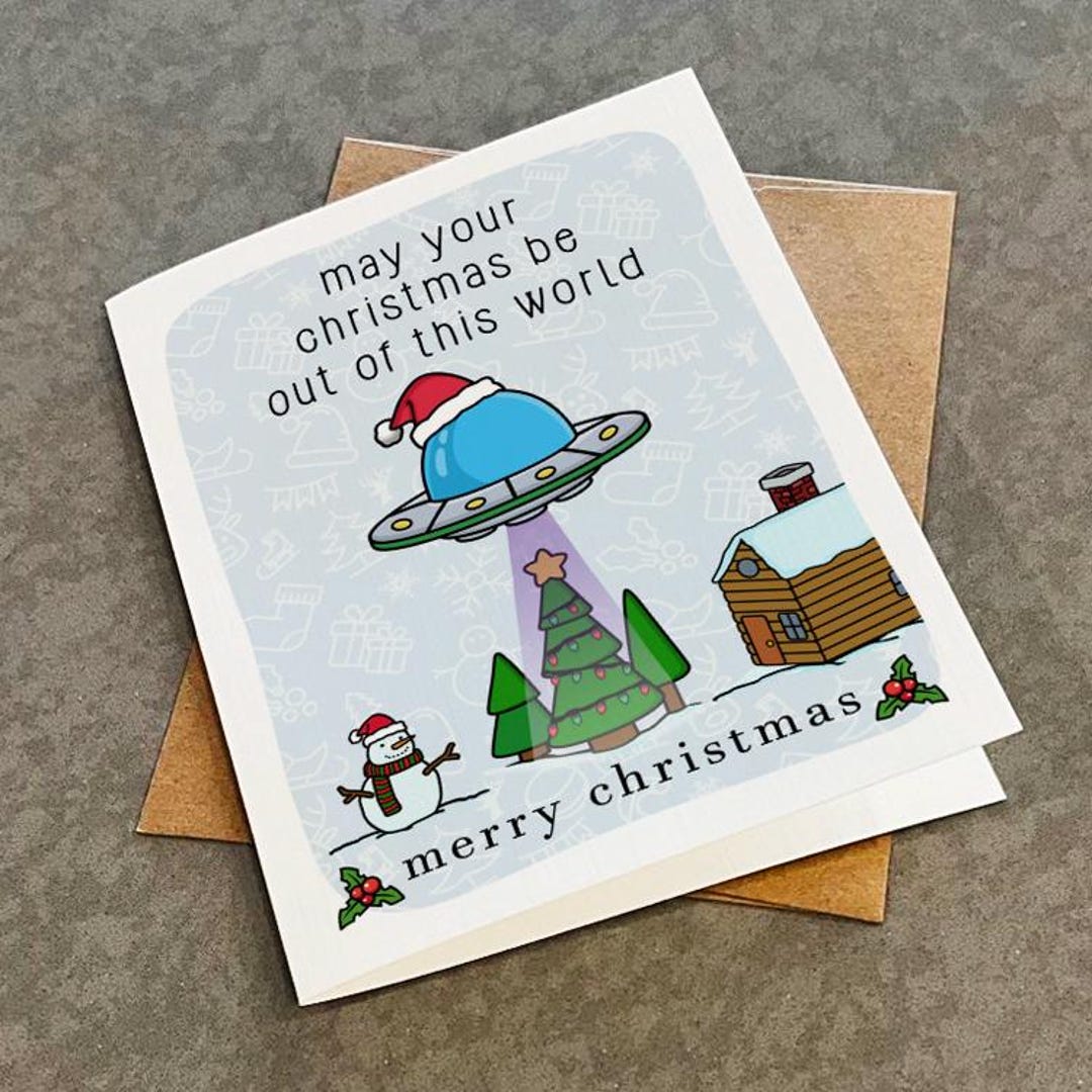 Cute UFO Christmas Card for Friends and Family - Funny Alien Christmas ...