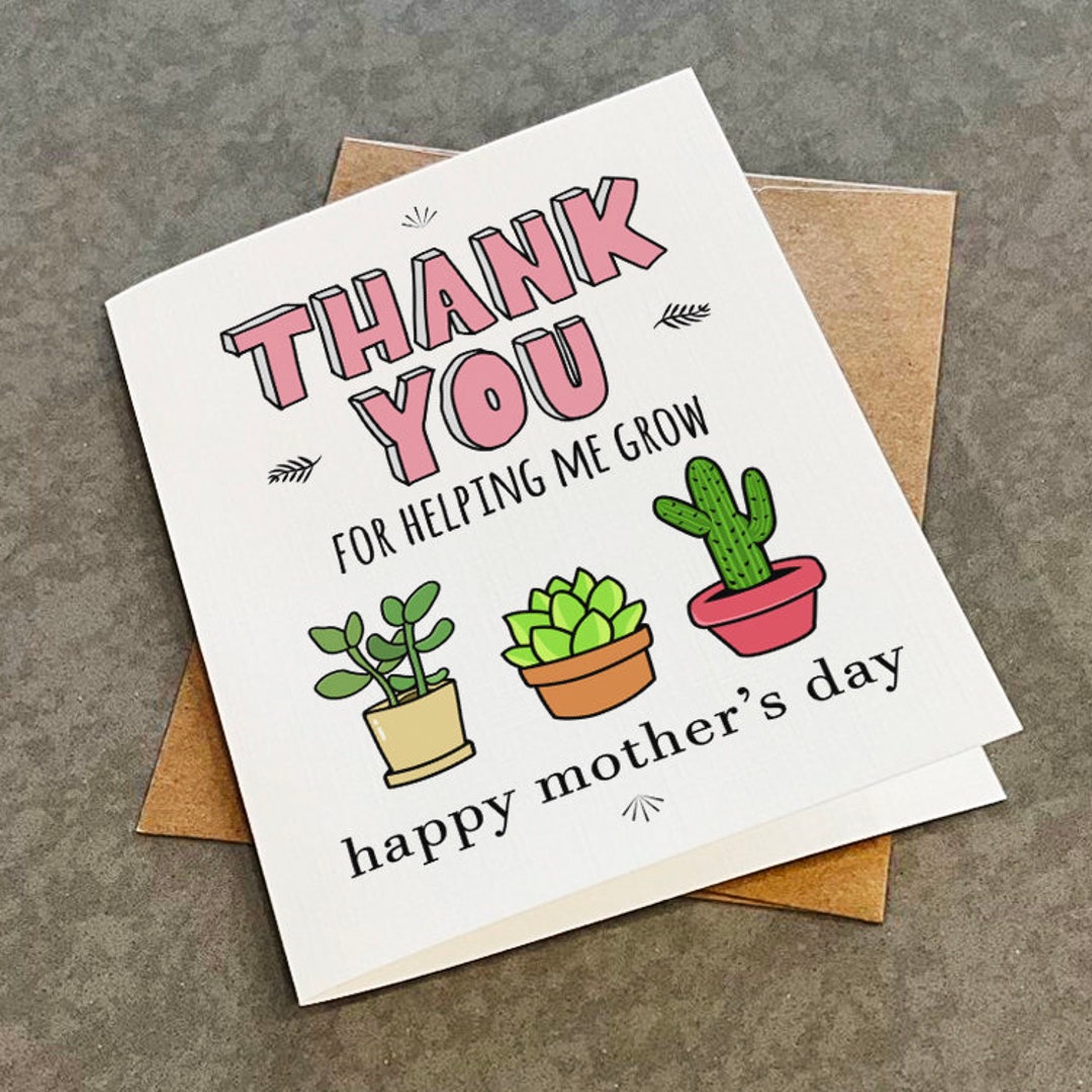 Plant Mom Mother's Day Card: Thank You for Helping Me Grow - Etsy