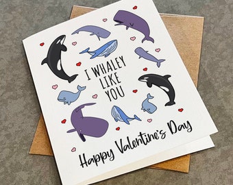 I Whaley Like You Card - Cute Whale Pun Valentine Card | Funny Punny ...