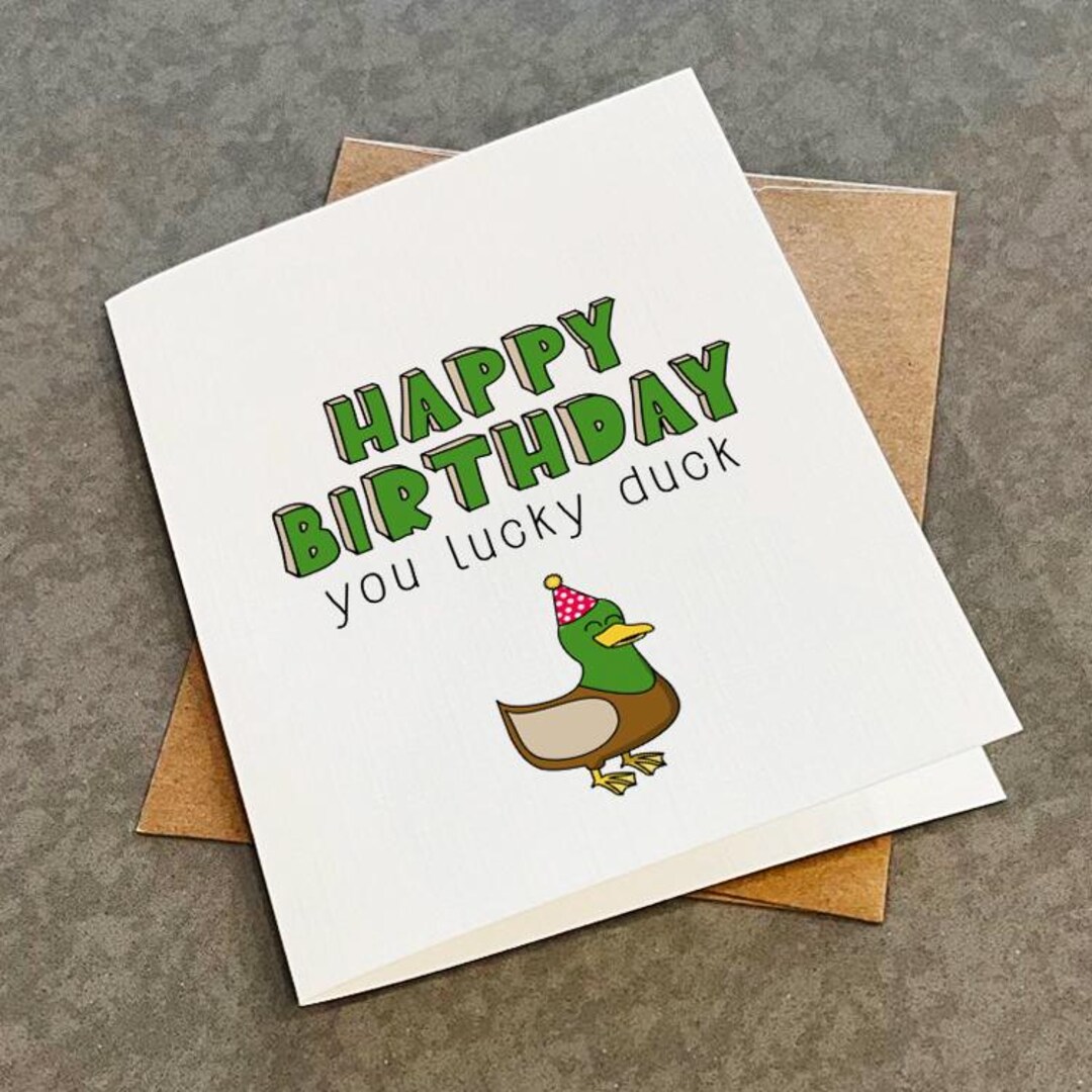 Cute Duck Birthday Card - Happy Birthday You Lucky Duck - Sweet ...