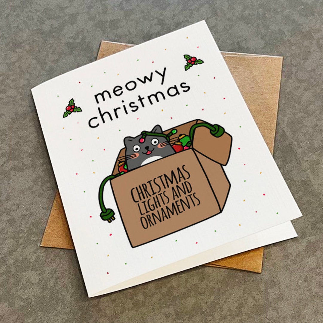 Meowy Christmas Cute Cat Holiday Greeting Card Funny Pun - Etsy