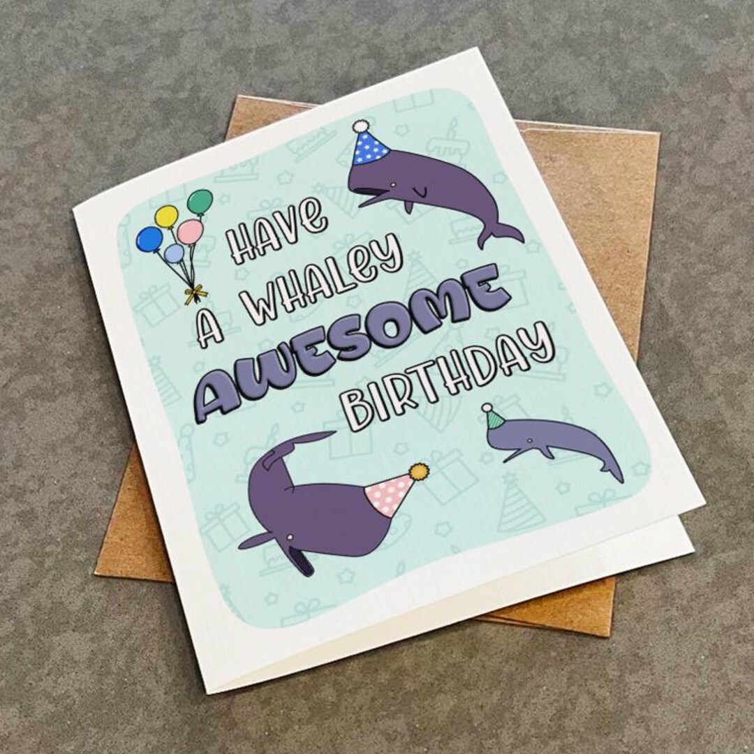 A Whaley Awesome Birthday Card - Punny Animal Greeting Card - Lovely ...