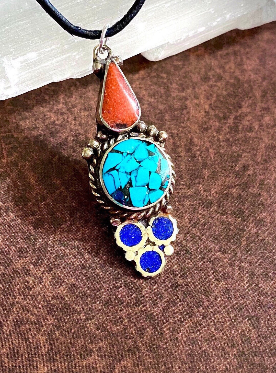 Colorful Pendant Necklace, Colorful Southwest Style Pendant on Cord ...