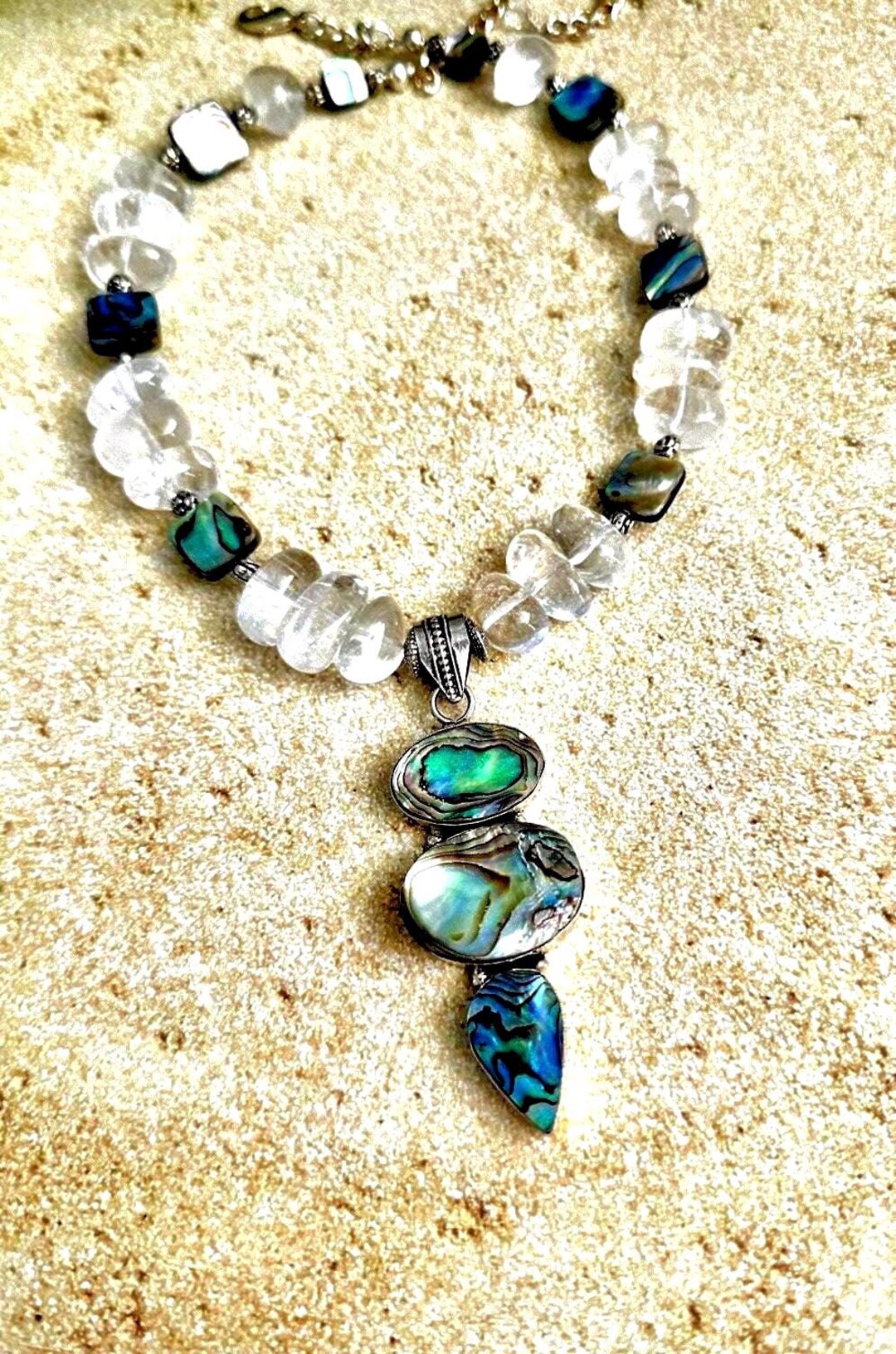 Unique Abalone Pendant Necklace, Crystal Quartz Stone Necklace, Large ...
