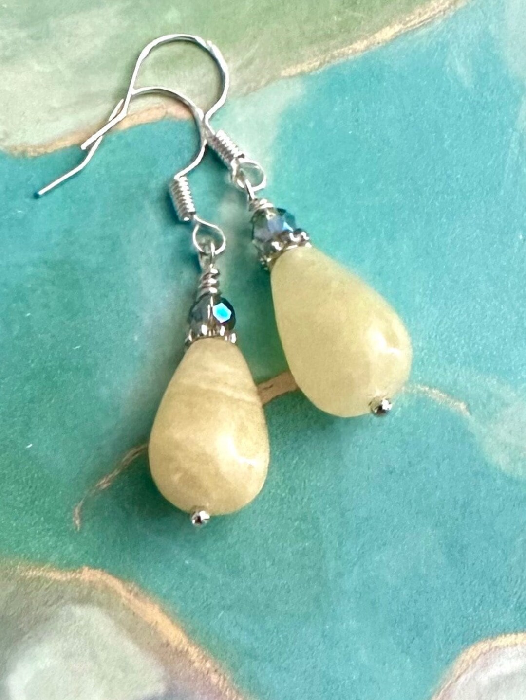 Yellow Jade Drop Earrings, Easter Spring Yellow Stone Earrings With ...