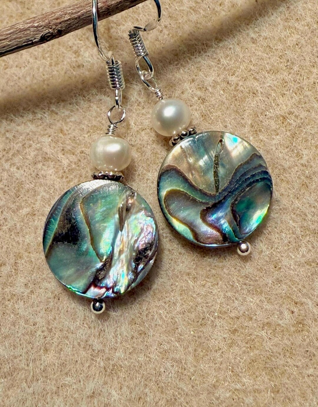 Abalone Shell & Pearl Earrings, Natural Abalone - Etsy