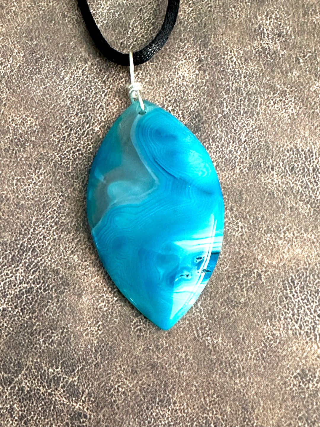 Bright Turquoise Blue Pendant, Colorful Blue Stone Pendant on Cord, 3 ...