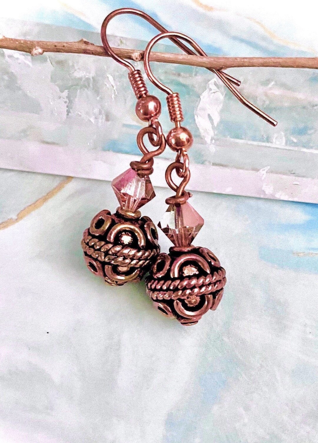 Dangling Copper Earrings Sparkling Copper Earrings Crystal & - Etsy ...