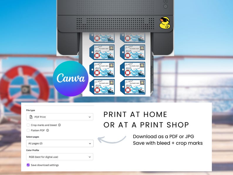 Personalized Cruise Duck Tags: Printable QR Code Gift Tags (digital ...