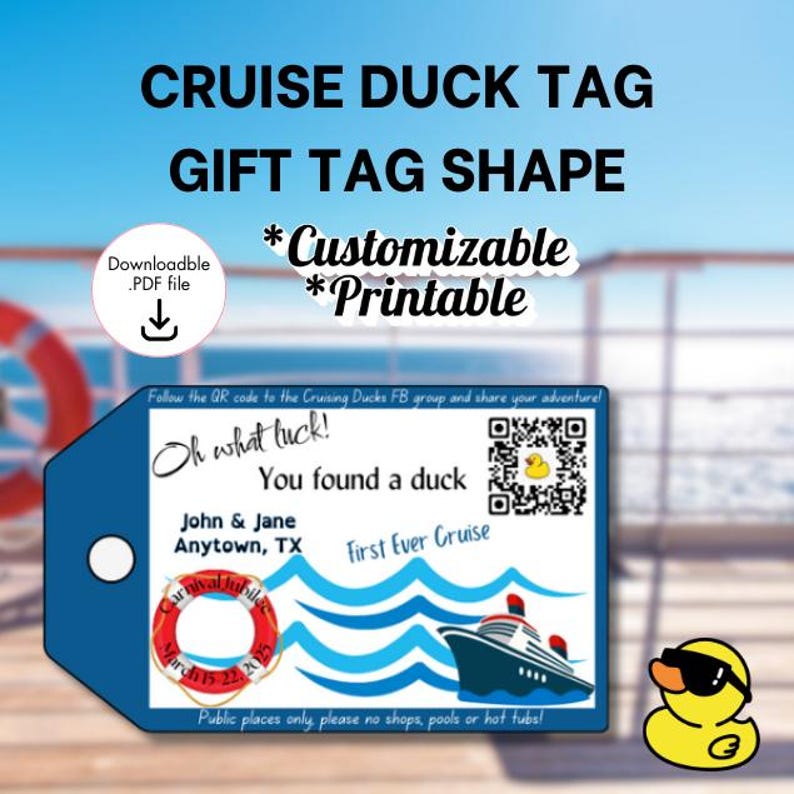 Personalized Cruise Duck Tags: Printable QR Code Gift Tags (digital ...