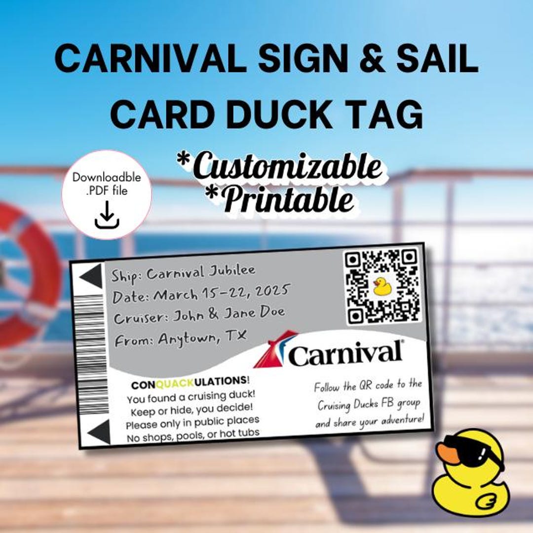 Carnival Cruise Duck Tags: Sign & Sail Card, Printable (digital ...