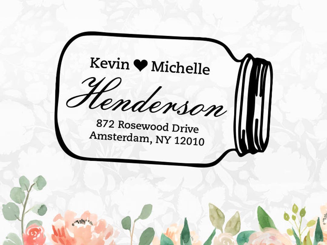 Mason Jar Address Stamp, Self Inking Address Stamp, Custom Rubber ...